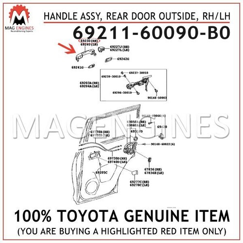 69211-60090-B0 GENUINE OEM HANDLE ASSY, REAR DOOR OUTSIDE, RH/LH ...
