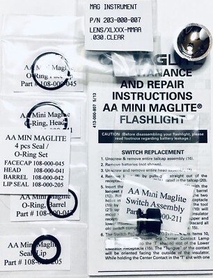 New AA Mini Maglite Switch with Reflector, Lens and 4 pcs O-ring Set | eBay