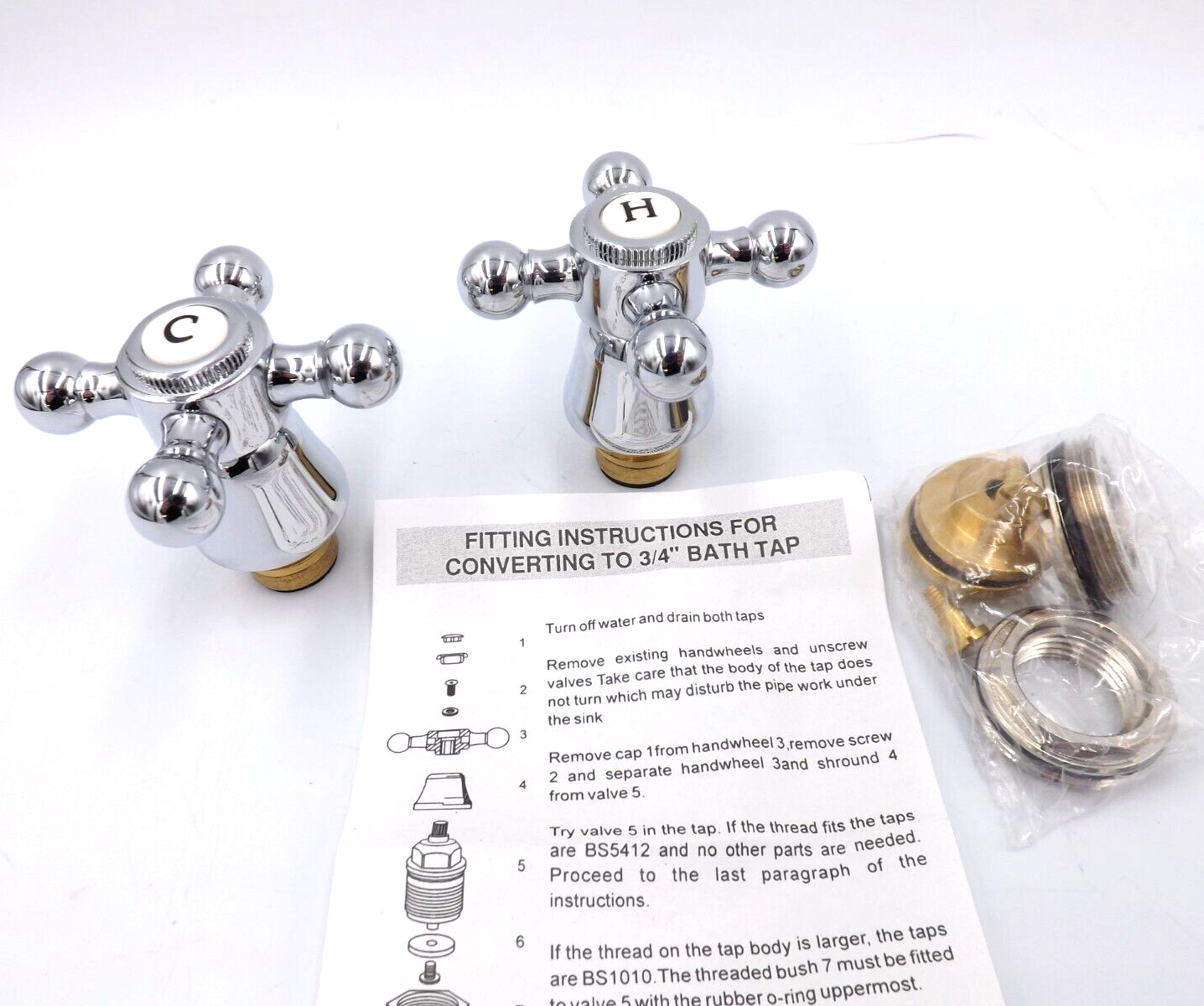 Traditional 1/2" Cross Head Tap Revivers with 3/4" Bath Tap Converter ...