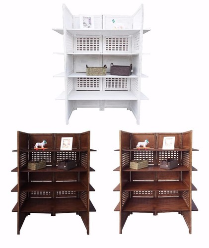2-Way Display 4 Panel Heavy Duty Indian Screen 4 Shelves Bookcase Room ...