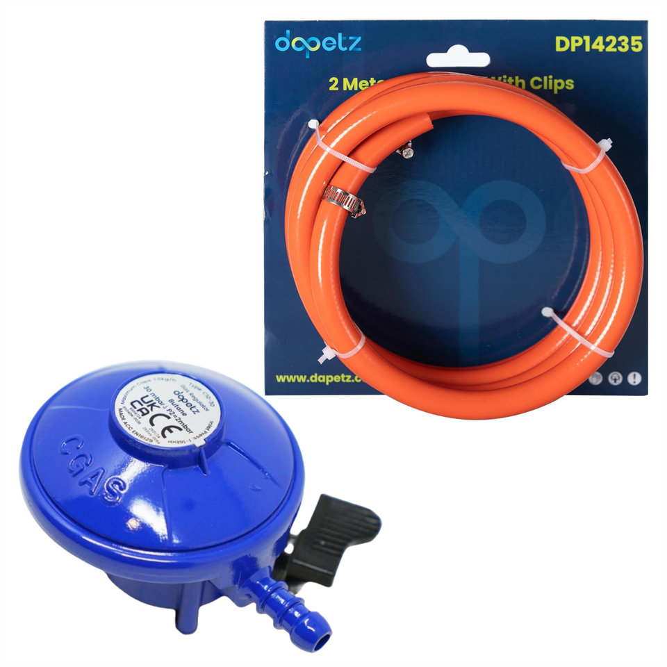 Butane Gas Regulator 21mm Clip On/2m Hose 2 Clips Fits Calor Flogas 7 ...