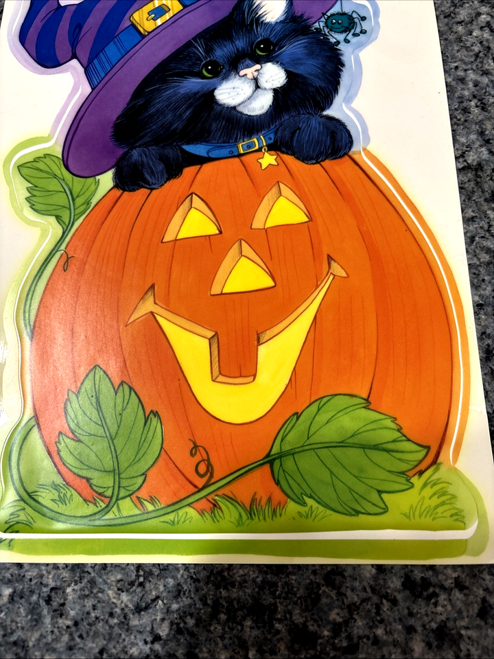 Vintage Schoolmates Halloween Pumpkin Black Cat Window Cling 1992 ...
