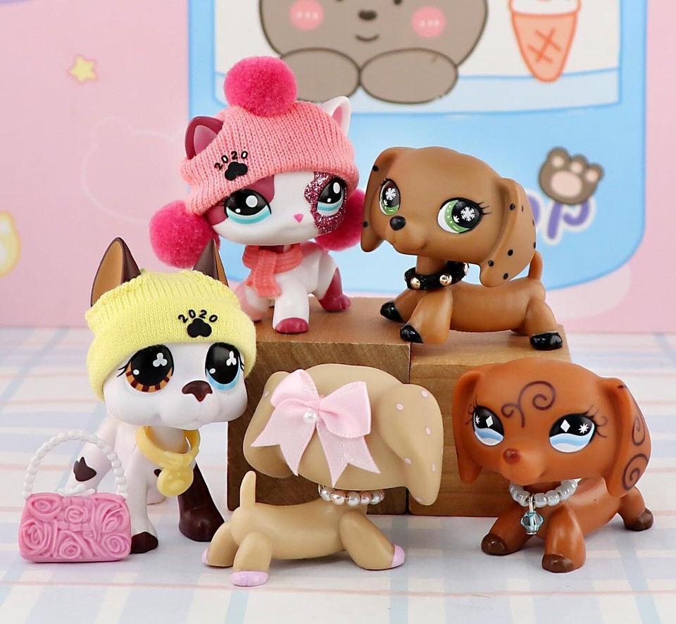 5x Pet Shop LPS Great Dane 577 and Shorthair Cat 2291 and Dachshund 640 ...