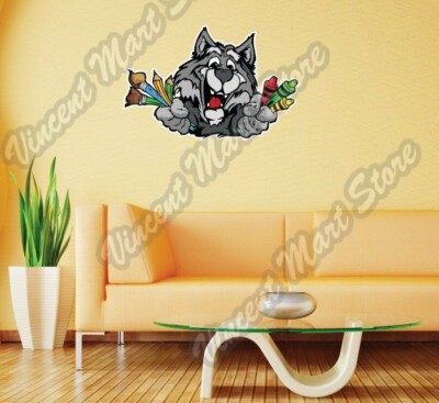 Wolf Face Crayons Paint Brushes Gift Wall Sticker Room Interior Decor ...