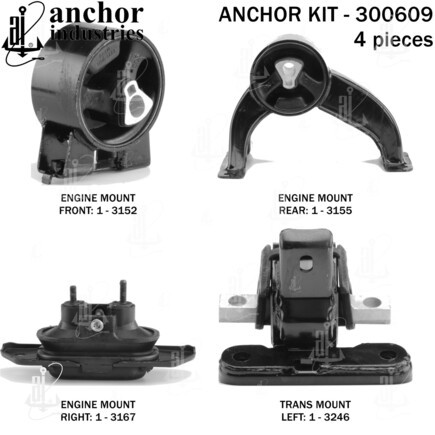 Anchor Motor Mounts 300609 Engine Mount Kit 4 Piece Kit, (3) Engine Mount | eBay