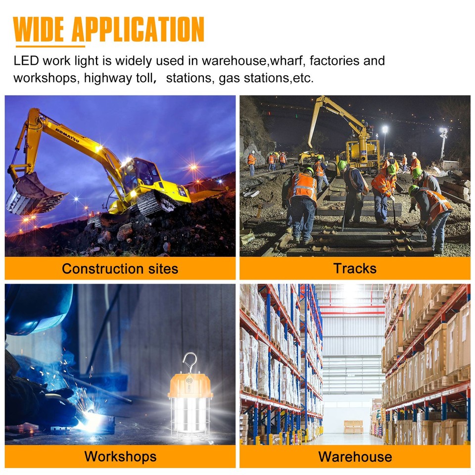 Construction Work Light 100W LED Temporary Hanging Job Site Work Lights ...