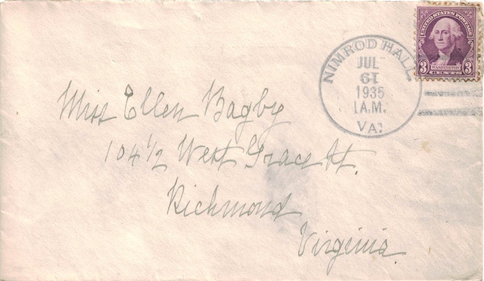 1935 Nimrod Hall, Virginia Crisp 4-bar Cancel on Cover -- DPO | eBay