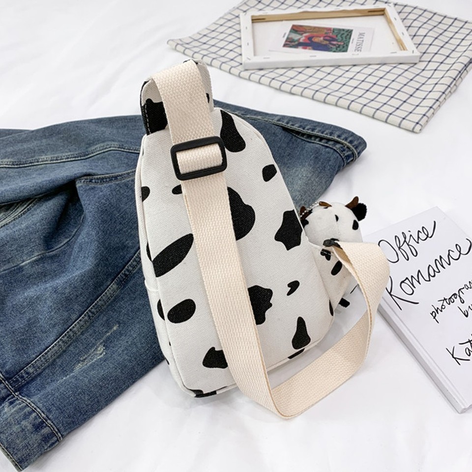 Girl Cow Bag Canvas Breast Bag Adorable Chest Bag Woman Cross-body Bag ...