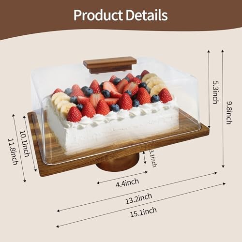 Wood-Rectangular-Cake-Stand with Acrylic Dome Lid, Wooden 2-in-1 ...
