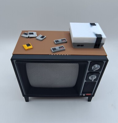 1980s TV Diorama with NES Nintendo Video Game Shelf Desk Art Doll House ...