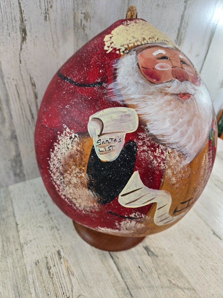 Hand Painted Santa Claus Gourd Large Signed Vintage Santa and His List ...