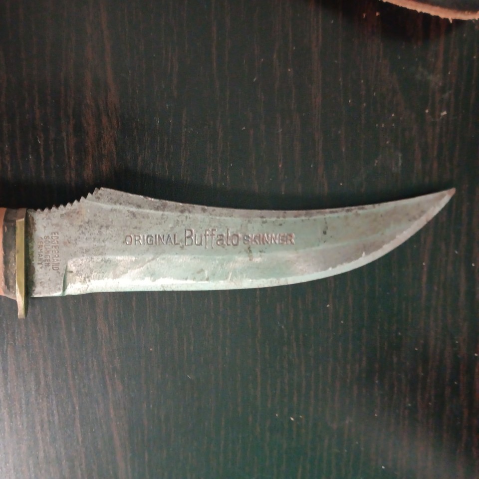 VINTAGE EDGE BRAND 496 SOLINGEN ORIGINAL BUFFALO SKINNER Germany Knife ...