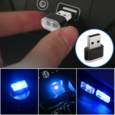 Mini USB Blue LED Light Car Interior Accessories Atmosphere Neon Lamp ...