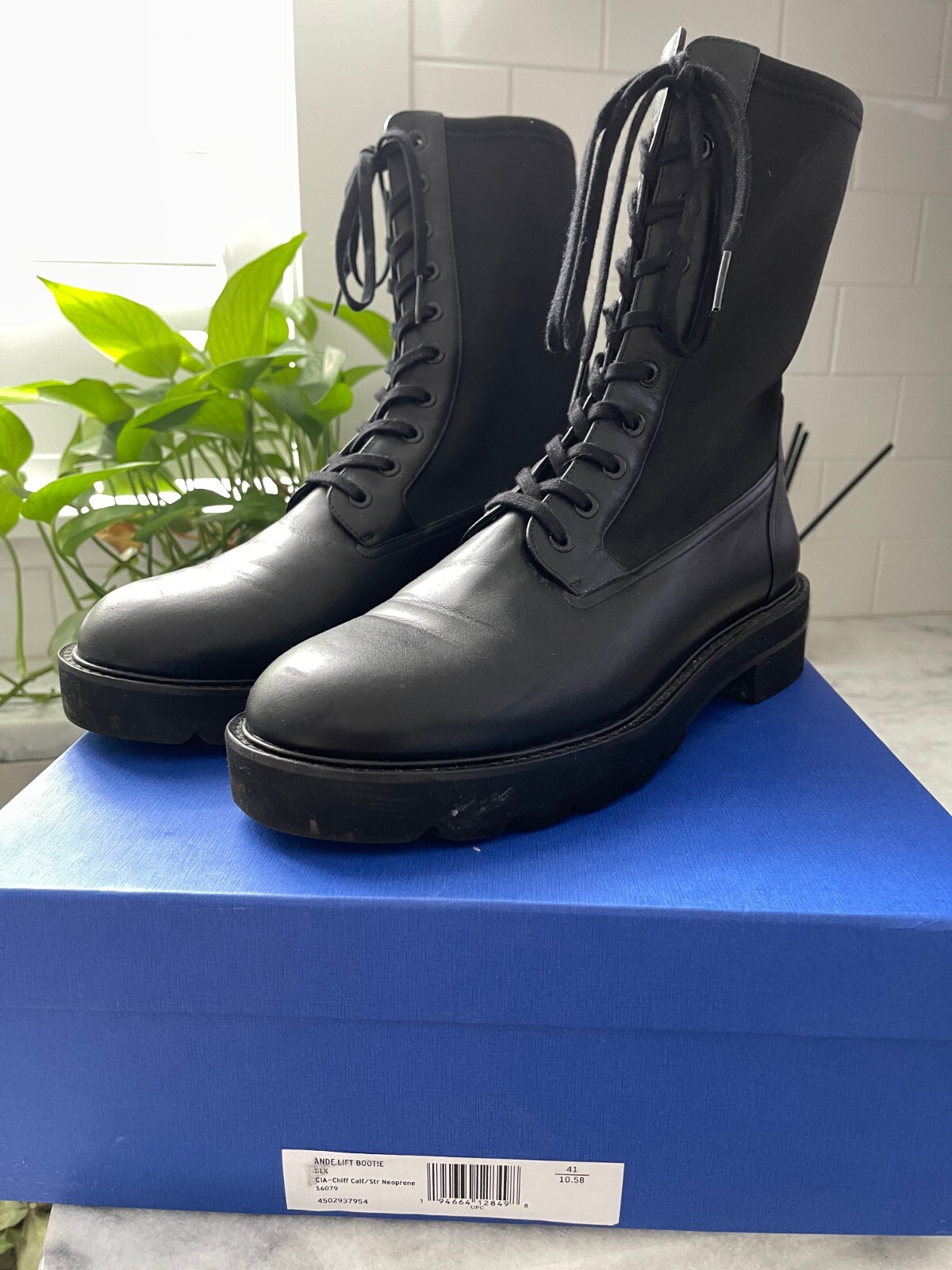 Stuart Weitzman Ande Lift Lug Sole Leather Boots Size… - Gem