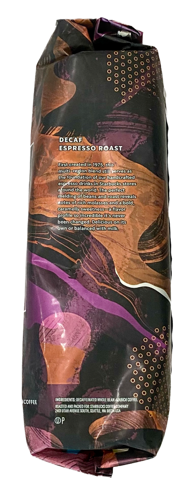 Starbucks Decaf Espresso Dark Roast Whole Bean Coffee 1lb / 16oz Bag ...