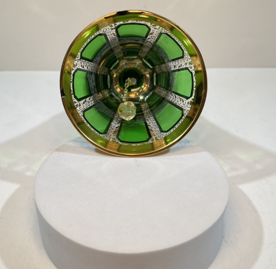 Vintage Bohemian Moser Style Glass Bell - Emerald Green Cabochon Panel ...