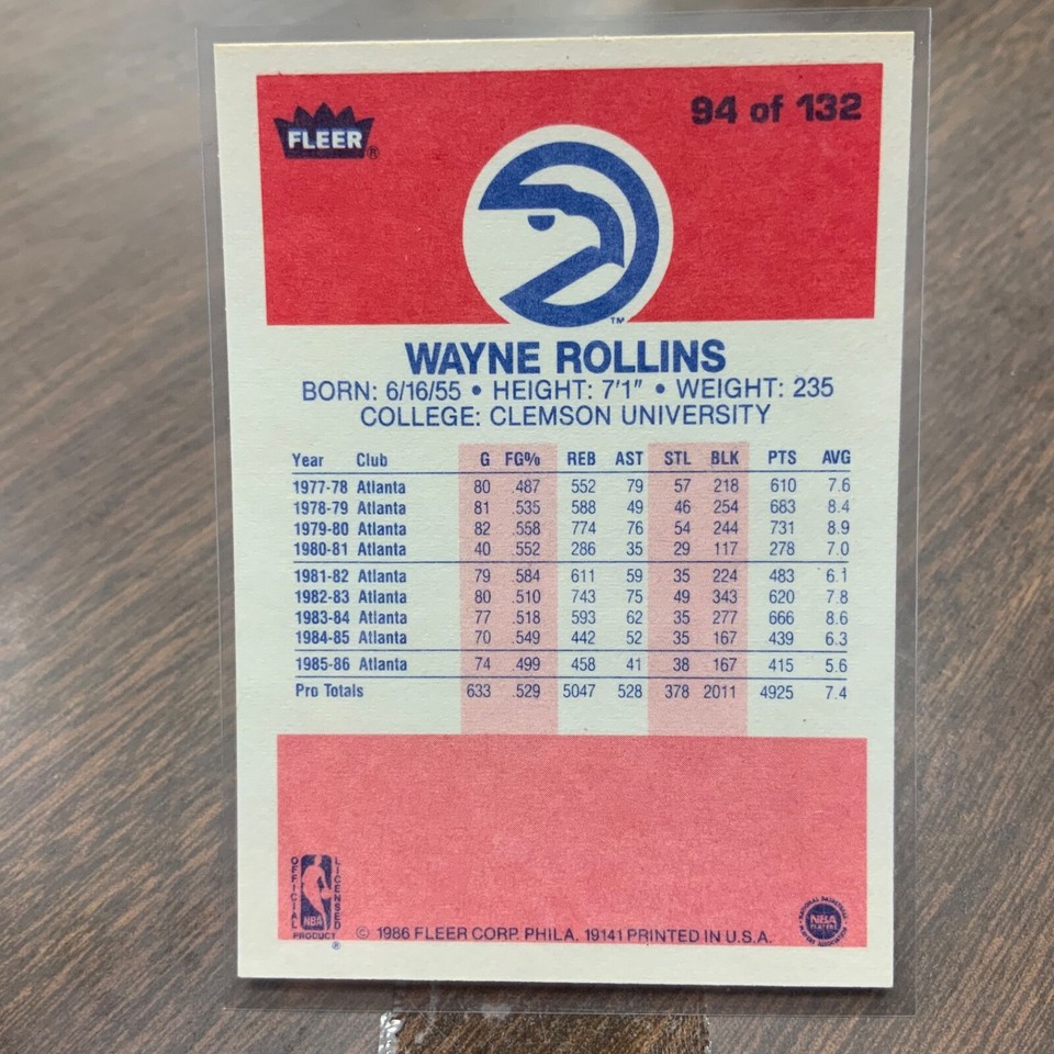 1986-87 Fleer Set Break Wayne “Tree” Rollins #94 *Hawks* NR-MINT | eBay