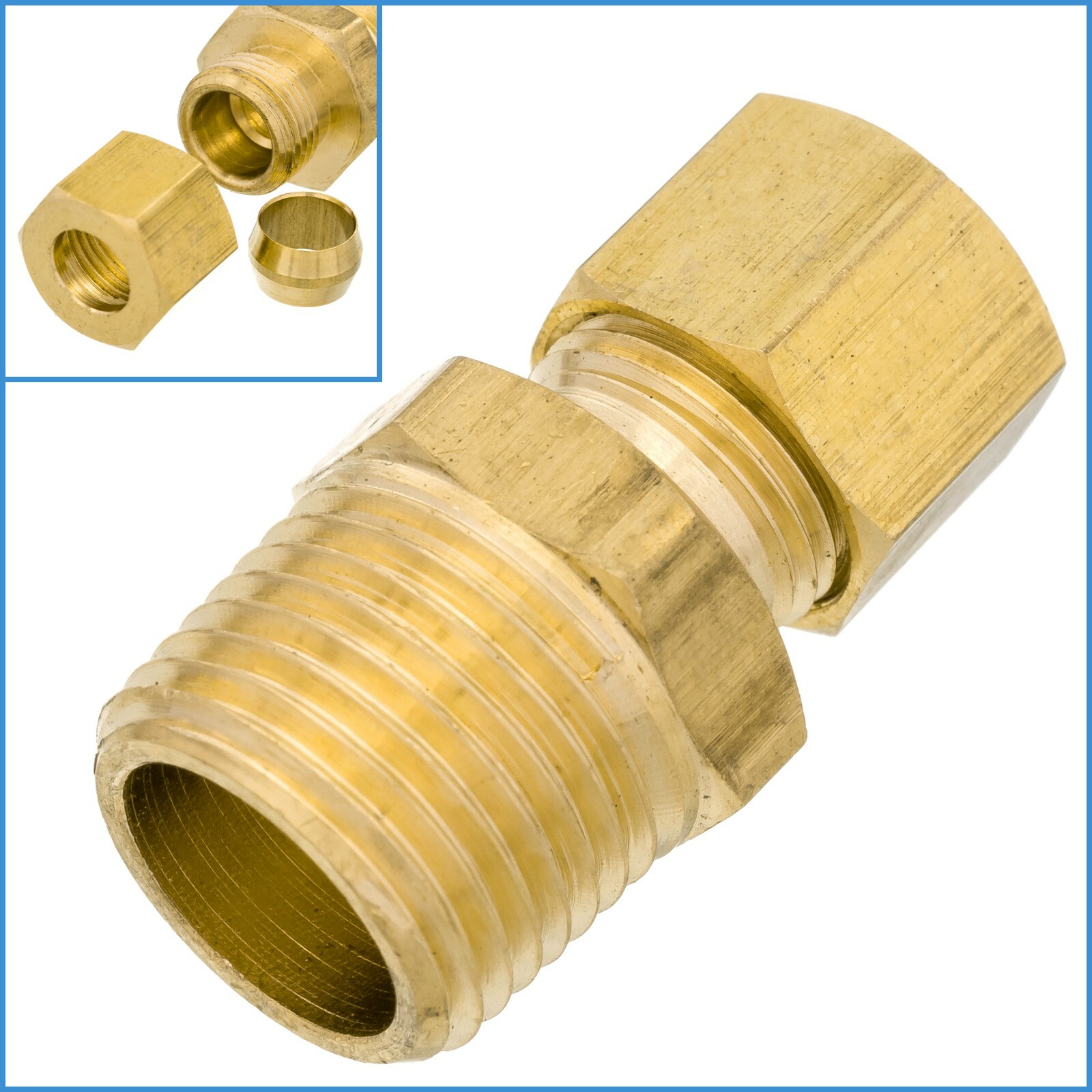 Brass Compression Fitting 5/16" OD To 3/8” Female NPT Hose Pipe Tube ...