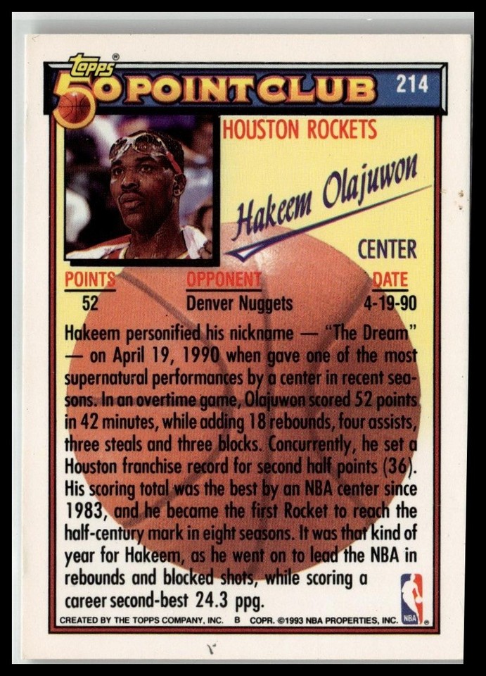 1992-93 Topps #214 Hakeem Olajuwon | eBay