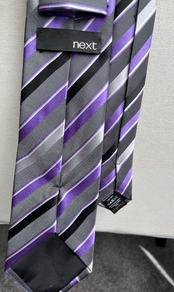 Mens Next Silver Grey Purple Striped Mix Smart Formal Event Tie 3" Wide ...