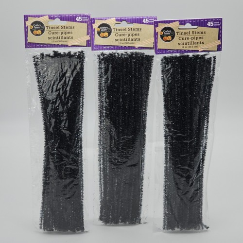 Crafters Square Black Tinsel Stems 12” Pipe Cleaners Lot: (3) 45-Count ...