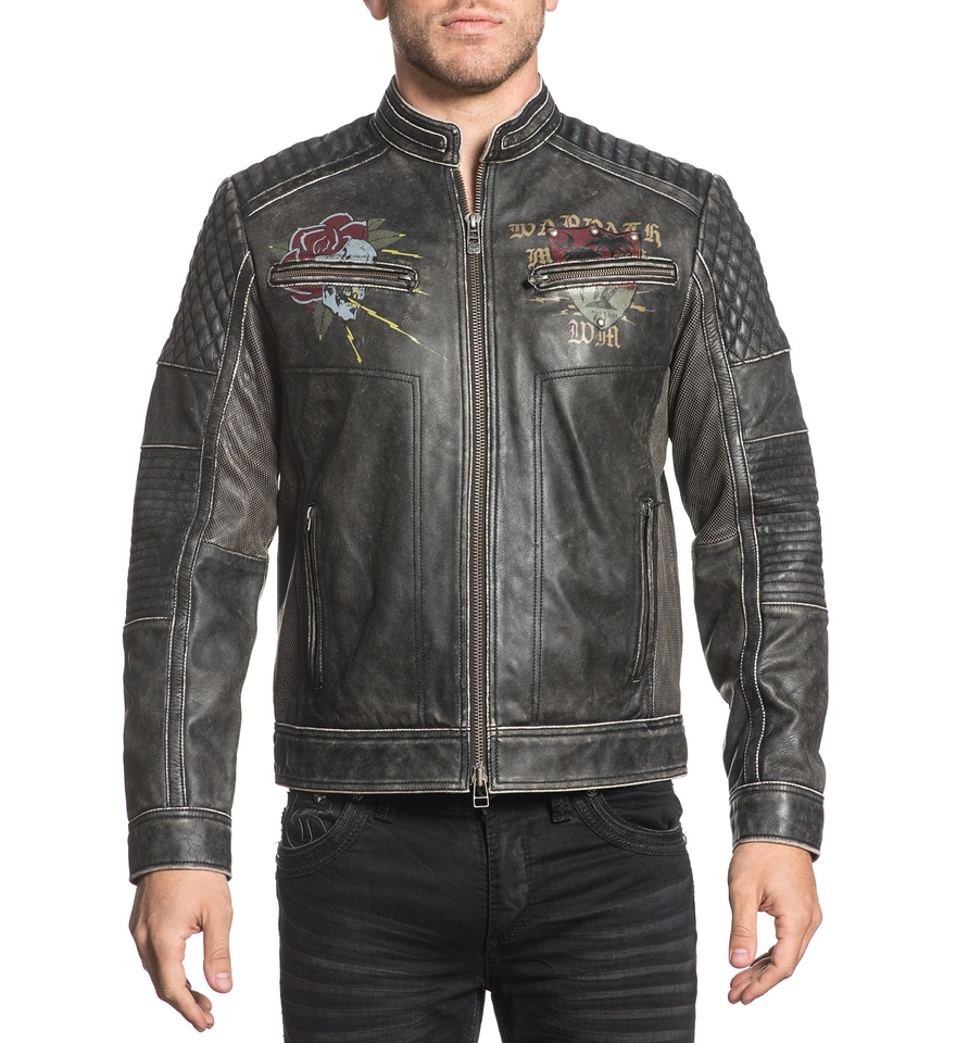 AFFLICTION Leather FAST MOTORS JACKET Limited Edition Black Vintage ...