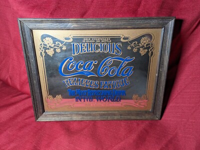 Vintage Coca-Cola Mirror Sign Coke Ad Advertising Soda Blue Lettering ...