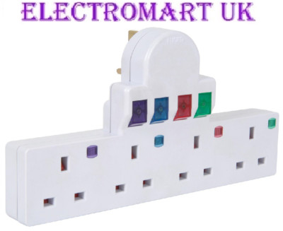 4 WAY GANG EXTENSION MULTI PLUG IN 13A MAINS SOCKET ADAPTER SPIKE SURGE ...