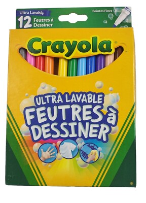 Crayola 12 Count Washable Markers Fine Point French Kids School Office ...