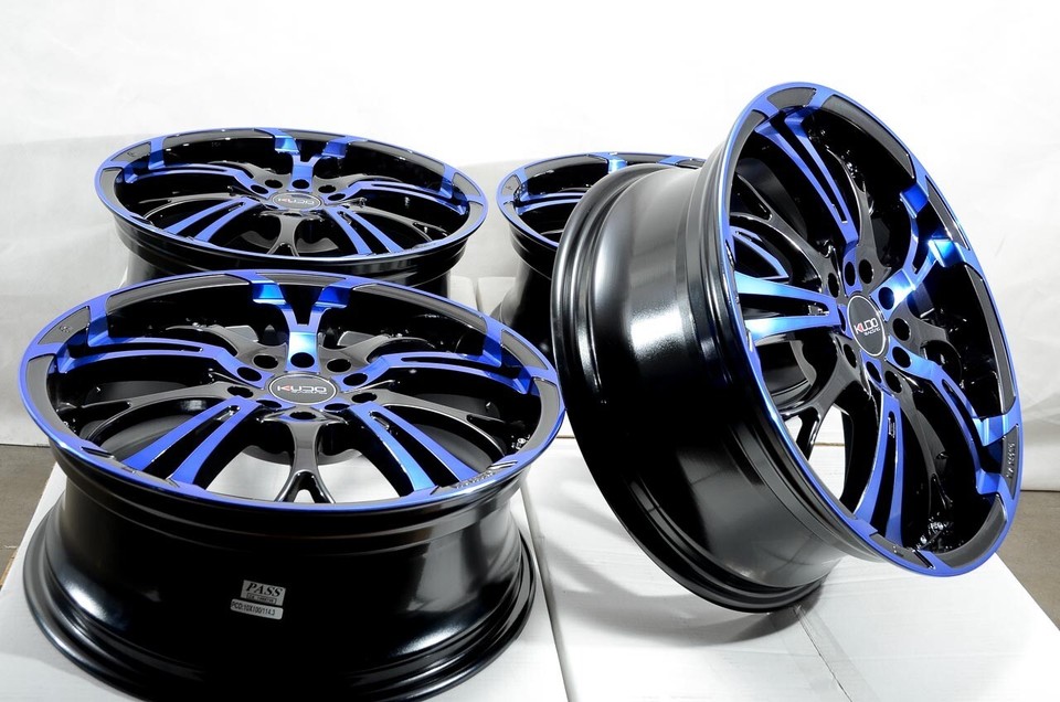 17x7 Black Blue Wheels Rims 5 Lugs Dodge Avenger Caliber Edge Honda ...