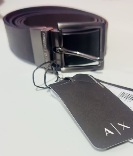New Armani Exchange AX Mens Reversible Signature logo buckle leather ...