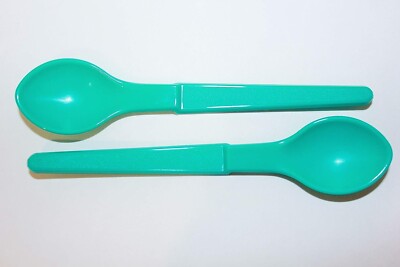 2 Tupperware Hang-On Spoons Set Cutlery 5.5" Pair Aruba Blue Teal ...