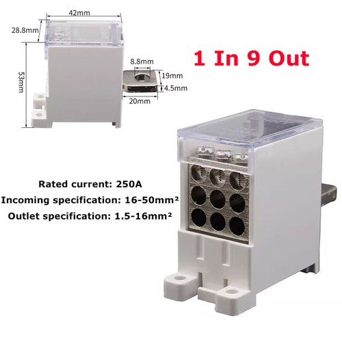 1/3/5/10Pc 1 In 9 Out DIN Rail Terminal Blocks 250A Max Input ...