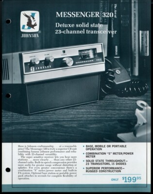 Vintage JOHNSON Messenger 320 CB Transceiver Print Ad Sales Spec Sheet ...