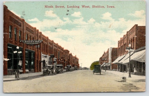 Sheldon Iowa~Ninth Street Looking West~Furniture & Undertaking~Candy ...