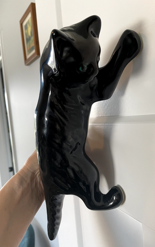 Camark Pottery Climbing Black Cat Green Eyes 12", facing right | eBay