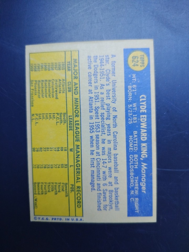 1970 Topps Baseball #624 Clyde King - San Francisco Giants Ex Oc Read ...