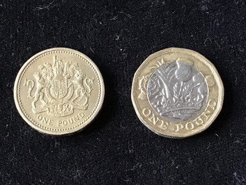 1983 & 2016 1st British Round Pound & 1st British BiMetal 12 Sided ...