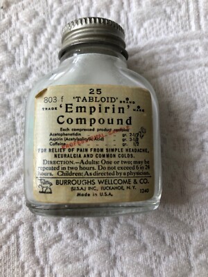 Vintage Burroughs Wellcome Empirin Compound Aspirin Bottle | eBay