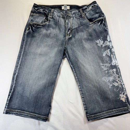 Women’s Blue Jean Capris Size 16 w/ Silver Butterflies & Rhinestones by ...