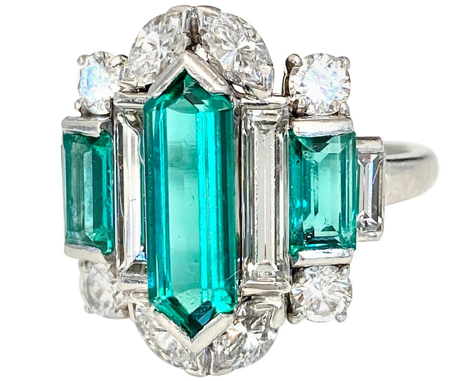 Fancy Cut Vivid Green 14.68CT Emerald With Old European Cut CZ Art Deco ...