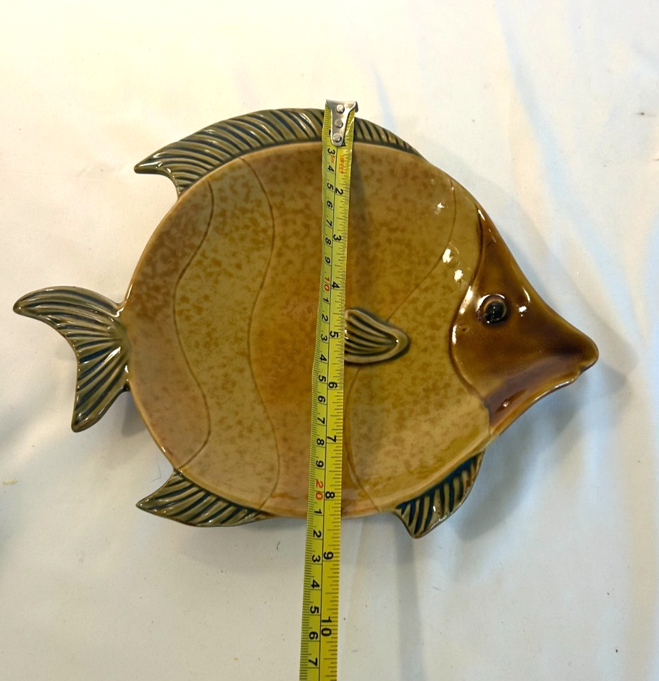 2 Vintage Ceramic Fish Wall Hanging Brown & Tan Round Pottery Fish ...