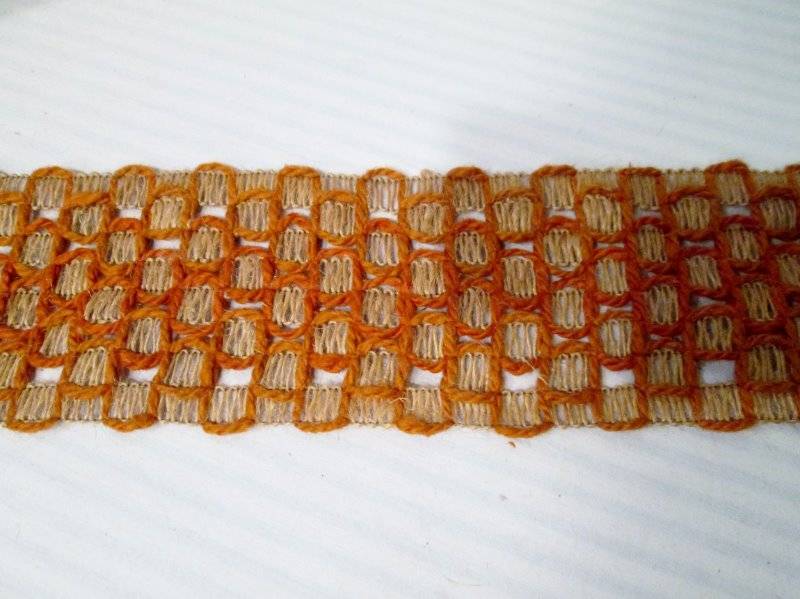 Vtg 60s GIMP Fabric Trim Upholstery Curtains JUTE Burlap Rusty Brown 5 ...