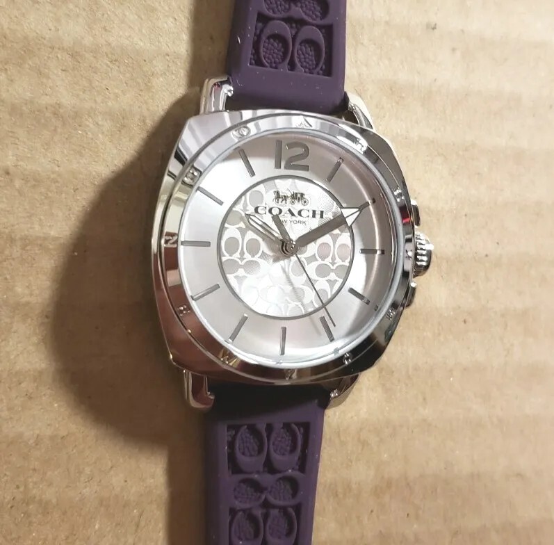 Coach Women BOYFRIEND Purple Logo-embossed Rubber Strap Watch 34mm ...