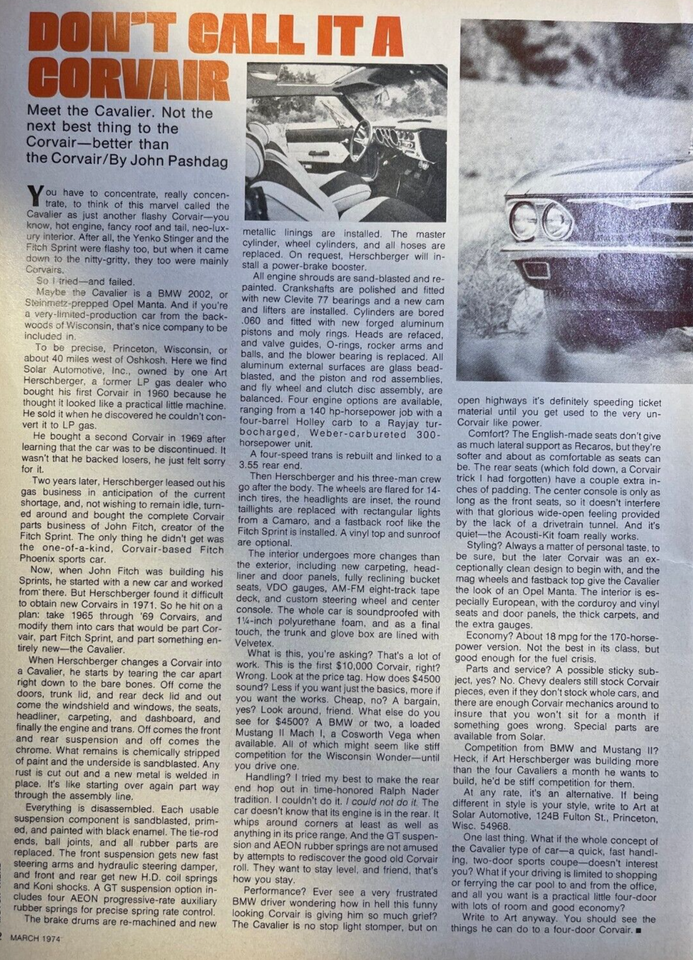 1974 Vintage Magazine Article Chevrolet Cavalier illustrated | eBay