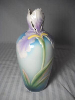Franz Collection 10" Sculptured Porcelain Iris Blue Vase Beautiful ...