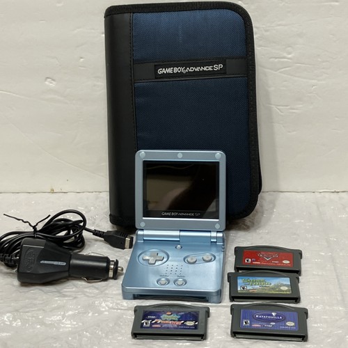 Nintendo GAMEBOY ADVANCE SP Pearl Blue Has Car Charger + 4 Games (AGS ...