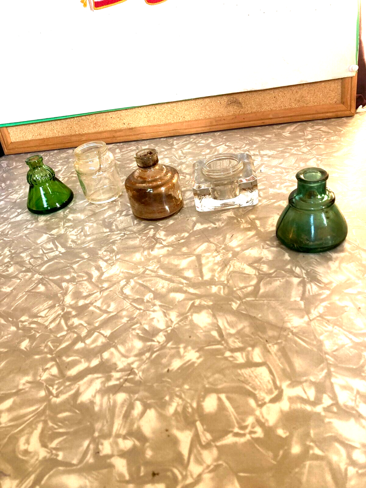INK WELL BOTTLES SET OF 5 FROM 1855, 96, 1920'S, 50'S,ORIGINL. 70'S ...