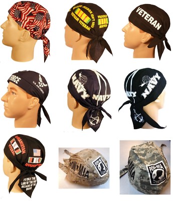Motorcycle Skull Cap Military USA US Flag POW MIA Biker Du Doo Rag Head ...