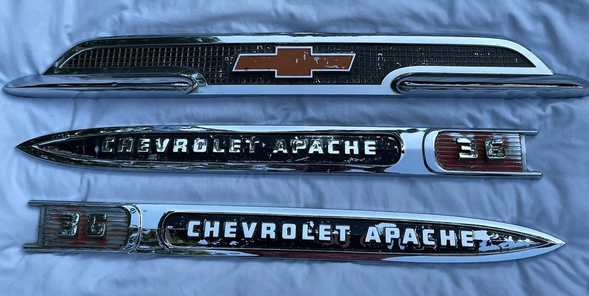 Chevrolet Apache Logo 1959 White Chevy Pick Up Truck Apache Hood